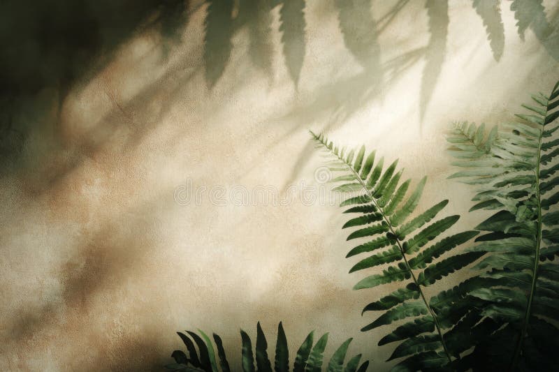 Fern Leaves and Shadows on a Textured Wall Stock Illustration ...