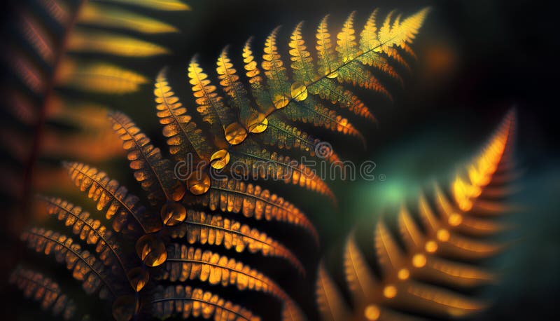 Fern Leaves with Water Drops. Fractal Art. 3D Rendering Stock ...