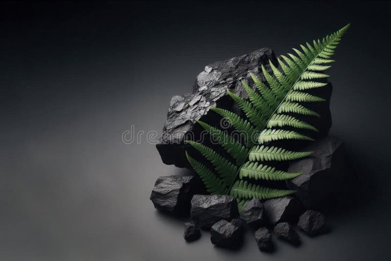 Fern Lying on Coal. Space for Text. Stock Image - Image of elegance ...