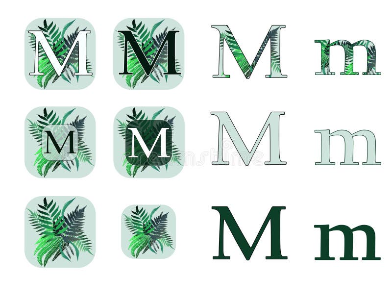 Letter M Monogram Graphics with a Green Plant Background Theme Stock ...