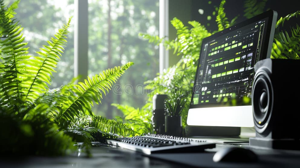 The Fern Plant Grows on the Computer Keyboard in the Forest Stock Image ...