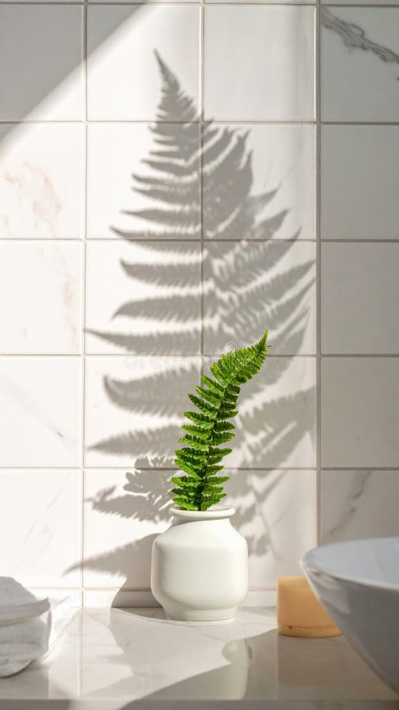 Fern Shadow on White Tile Bathroom Wall Stock Illustration ...