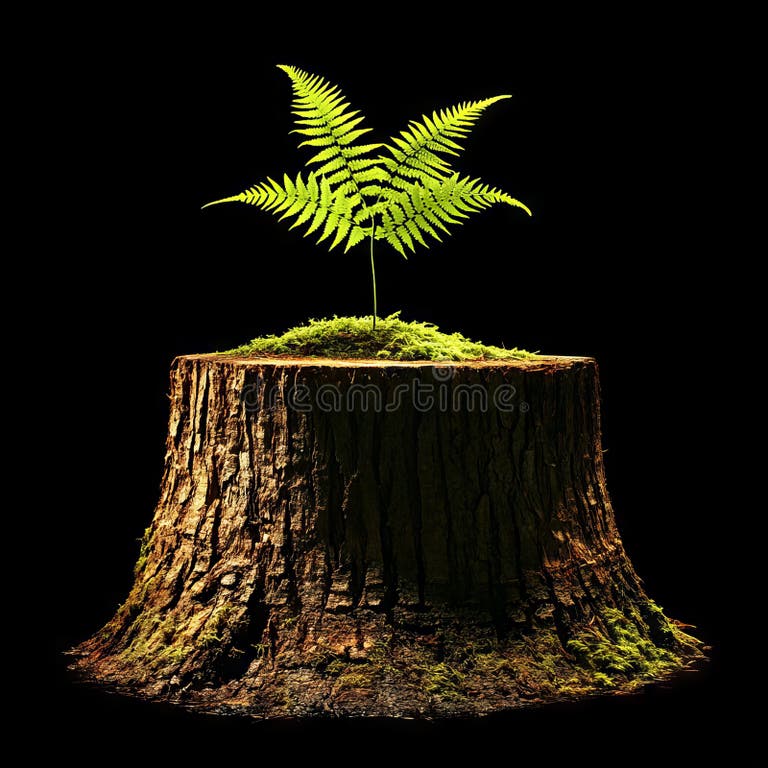 A Fern Sprout Emerges from a Decaying Tree Stump, Illuminated from ...