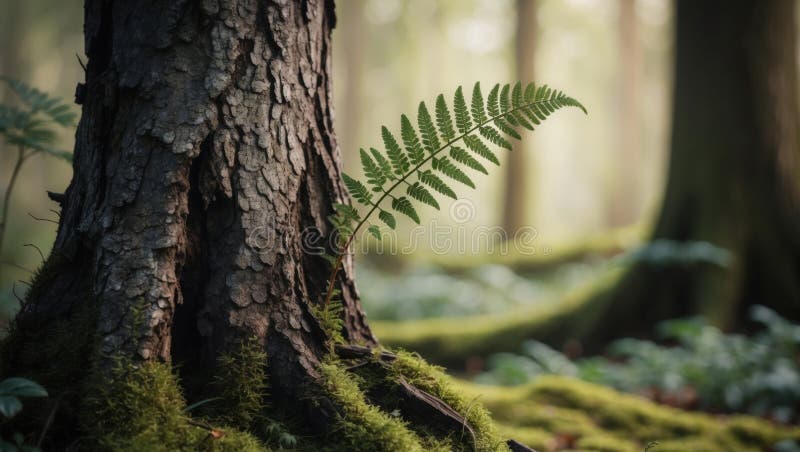 Fern Sprouting from Tree Bark Showcasing Nature S Resilience and ...