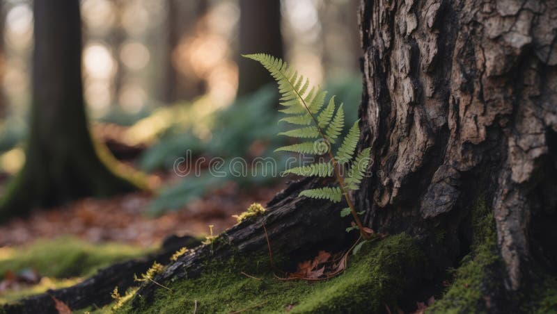 Fern Sprouting from Tree Bark Showcasing Nature S Resilience and ...