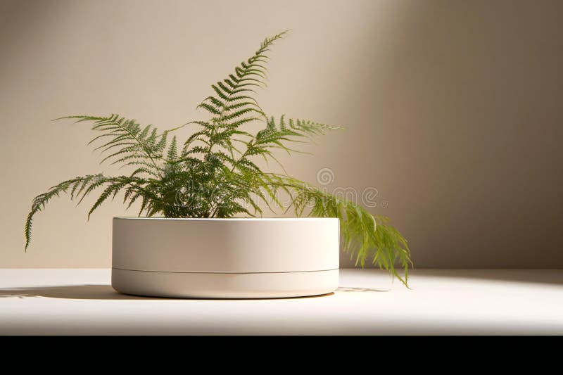 Fern in a White Pot on a White Table Against a Beige Wall Stock ...