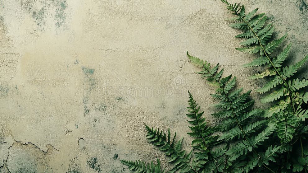Ferns Growing on a Neutral-toned Wall Backdrop. Stock Photo - Image of ...