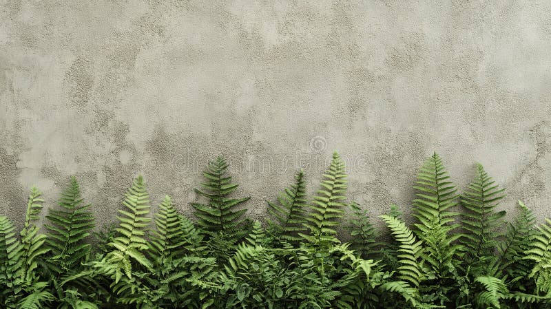 Ferns Growing on a Neutral-toned Wall Backdrop. Stock Image - Image of ...