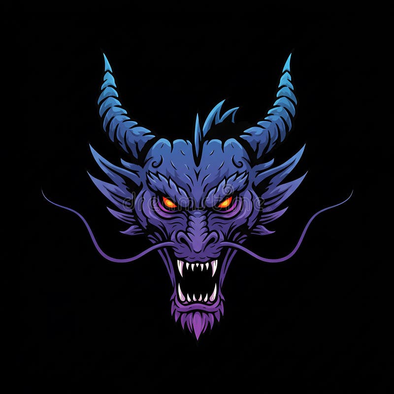Ferocious Blue Dragon Head in a Stylized Illustration, Featuring Sharp ...