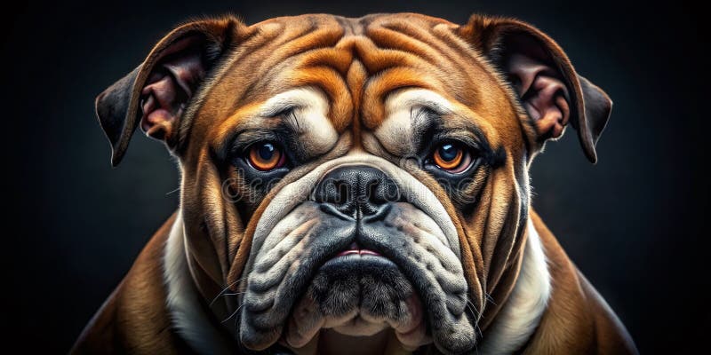 Ferocious Bulldog Portrait a Dramatic Studio Shot Against a Bold Black ...
