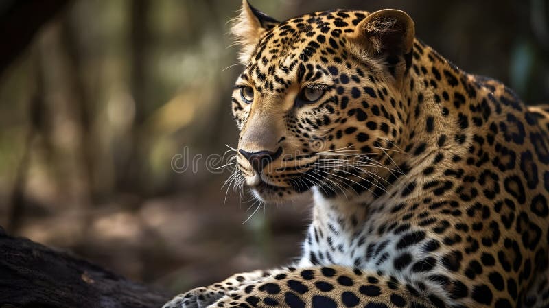 Ferocious Carnivore Leopard Sit and Relaxed and Stare at Something with ...