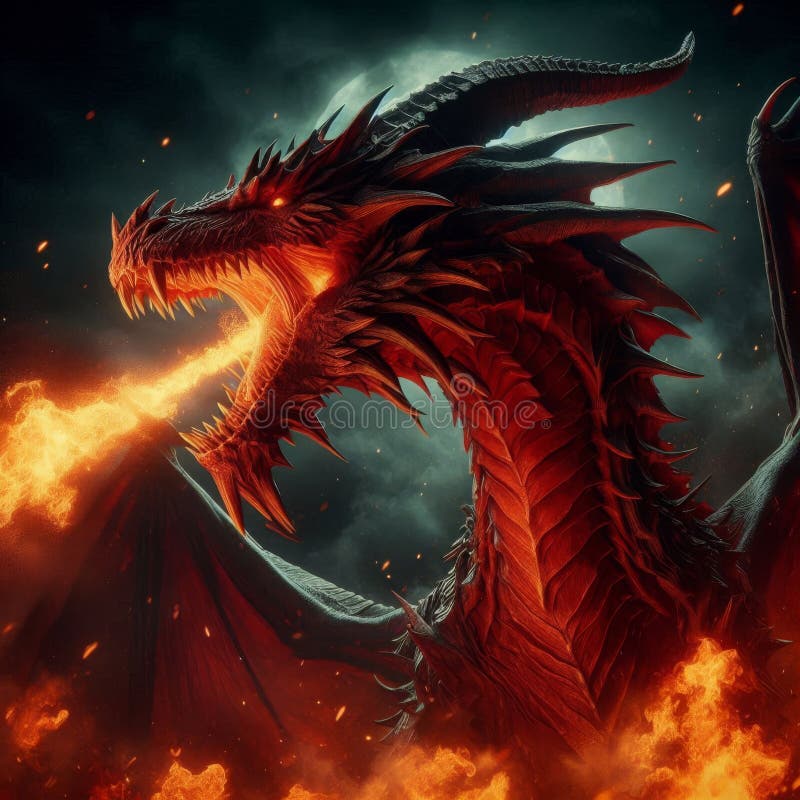 Mighty Red Dragon Breathing Fire Stock Illustration - Illustration of ...