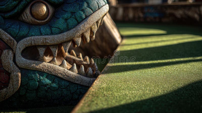Ferocious Dragon-themed Mini Golf Course Scene with Shadows Stock ...