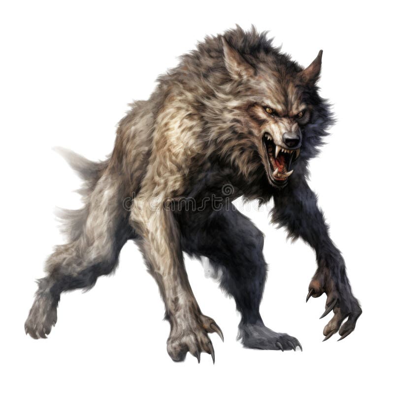 A Ferocious Grey Werewolf with Sharp Claws and Bared Teeth Stock Photo ...
