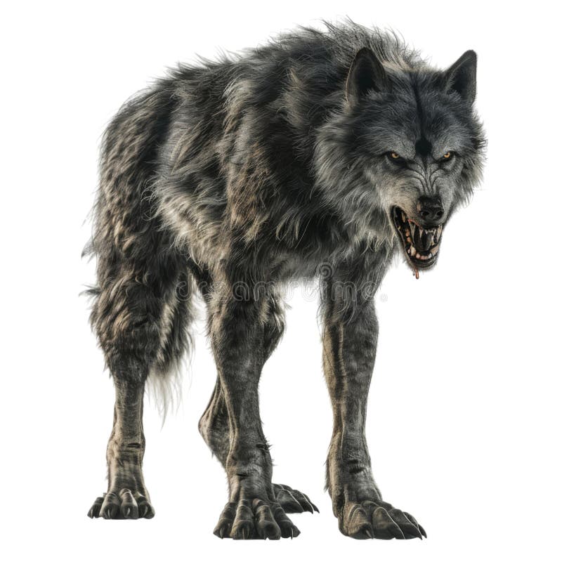 A Ferocious, Grey Wolf with Bared Teeth and a Drool of Blood Stock ...