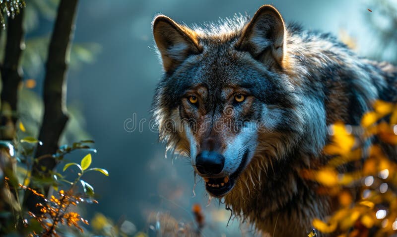 Ferocious Grey Wolf Snarling Aggressively in the Forest, Showcasing ...