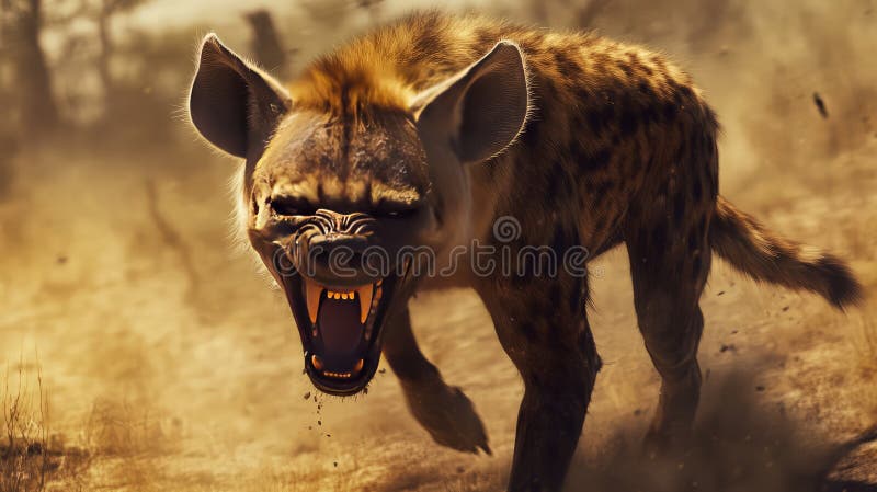A Ferocious Hyena Charging Towards the Camera Stock Image - Image of ...