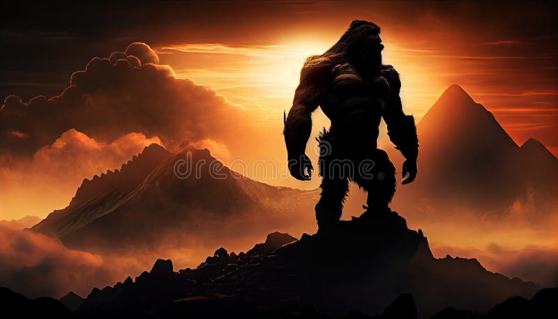 Ferocious King Kong on Top of a Mountain at Sunset. Generate Ai. Stock ...