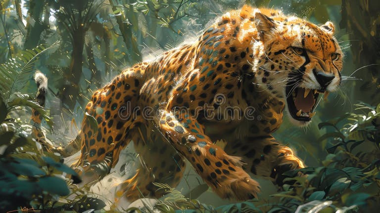 Ferocious Leopard in the Jungle - Generative Ai Stock Illustration ...