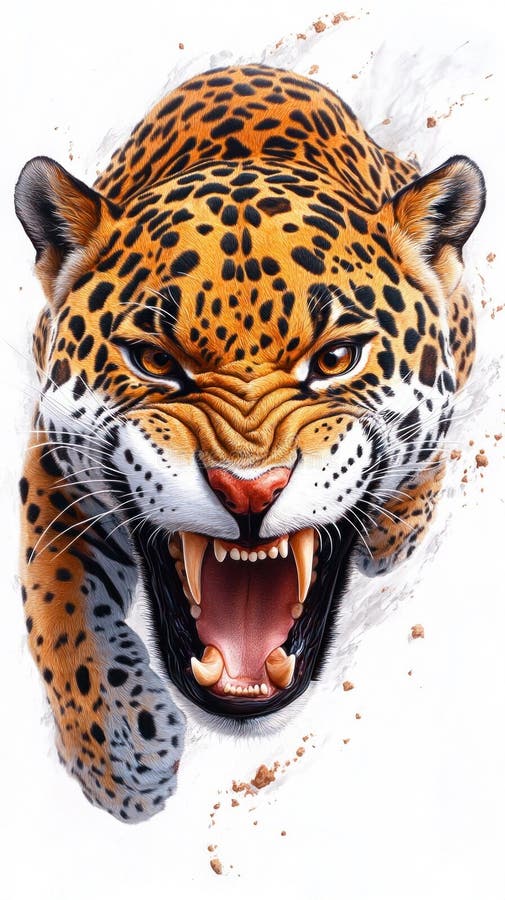Ferocious Leopard in Mid-Action Pounce Stock Illustration ...