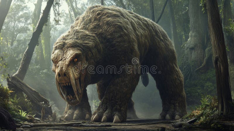 Ferocious Mythical Beast in Dark Forest Stock Illustration ...