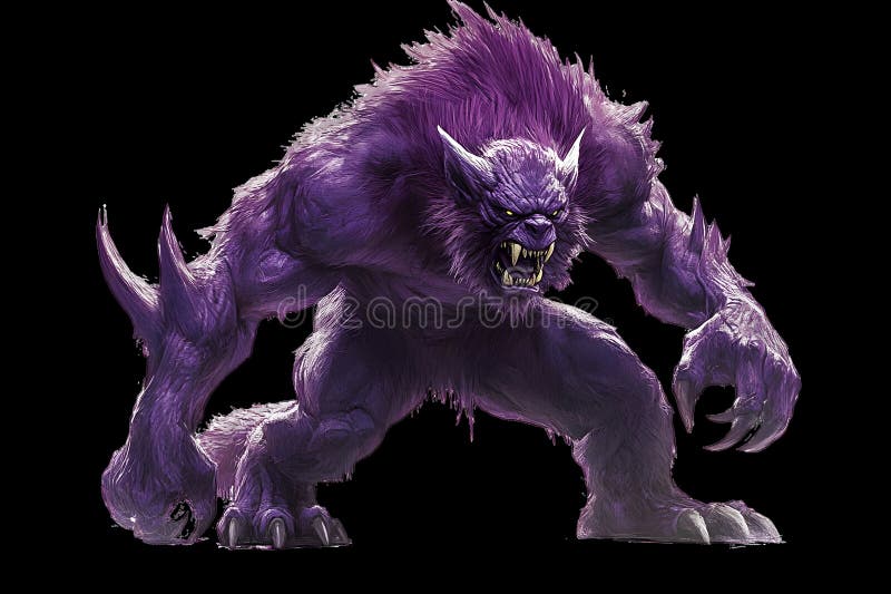 Ferocious Purple Monster with Sharp Claws and Fangs Stock Image - Image ...