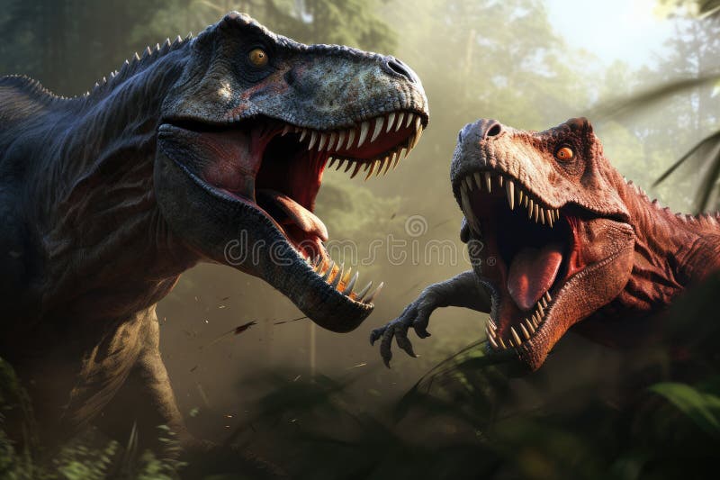Ferocious Roaring Dinosaurs, Depiction of an Uncertain Encounter ...