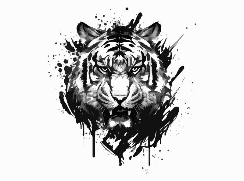 Ferocious Roaring Tiger. Vector Abstract Ink Splashes on the Background ...