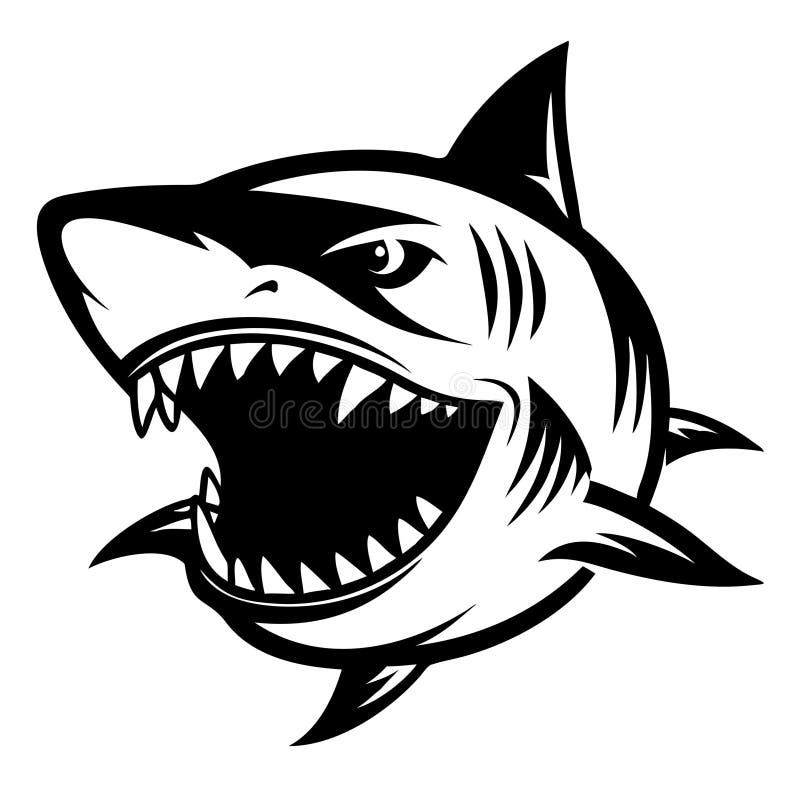 Ferocious Shark Head Design with Sharp Teeth for Tattoos and Graphic ...