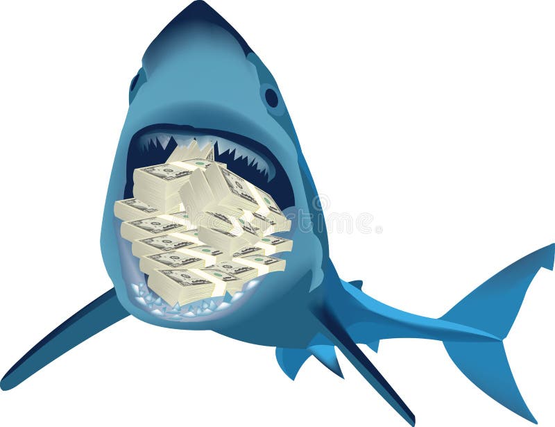 Ferocious Shark with Money Currency in Its Jaws. Stock Vector ...