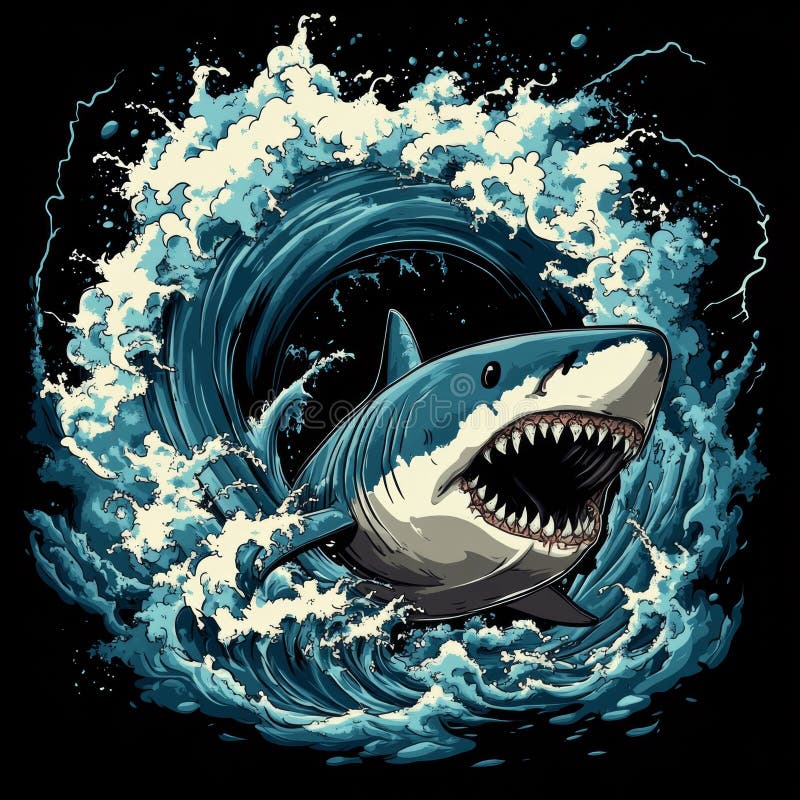 Ferocious Shark Wave Illustration Stock Illustration - Illustration of ...