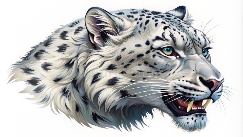 A Ferocious Snow Leopard Head Dramatic Vector Illustration for Design ...