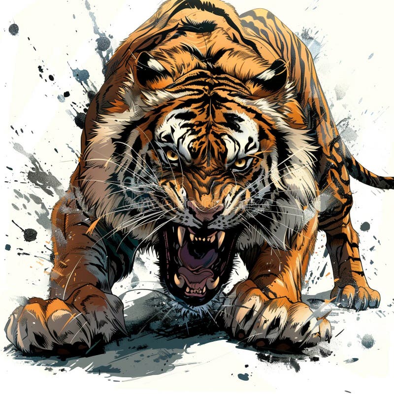 Ferocious Tiger Leaping in Dynamic Action Amidst Explosive Background ...