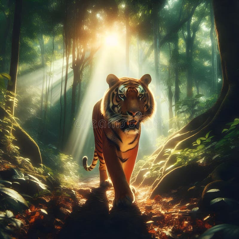 A Huge Ferocious Tiger Walking Majestically in the Jungle. Stock ...