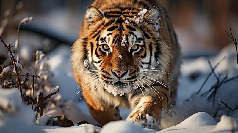 A Ferocious Tiger Walking through the Snow. Stock Illustration ...