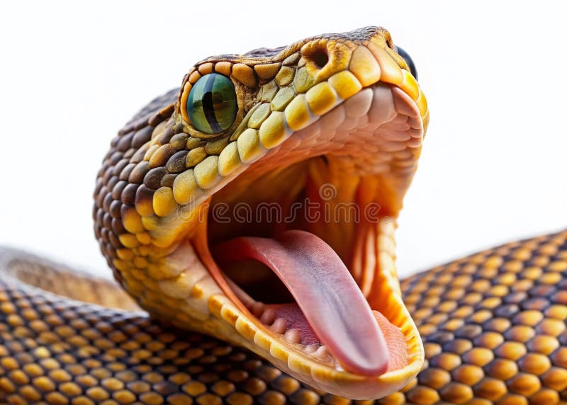 Ferocious Venomous Snake Attacking Closeup Studio Shot on White ...