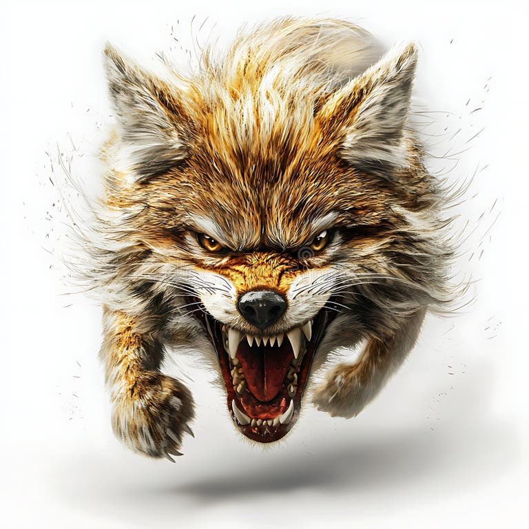 Ferocious Wolf Attacking with Open Mouth and Bared Teeth Stock ...