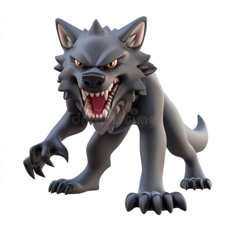 Menacing Cartoon Wolf 3D Render, Ready To Attack Stock Illustration - Illustration of model ...
