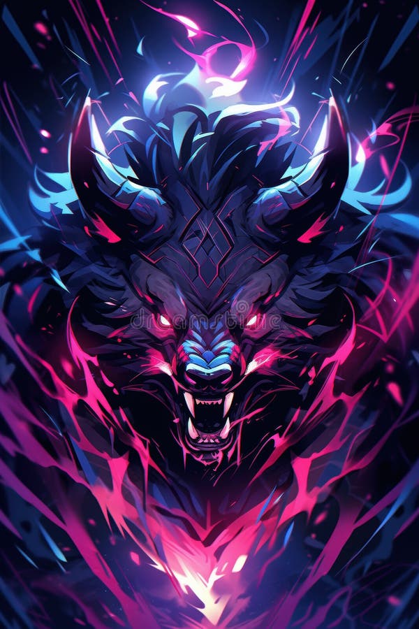 Ferocious Wolf with Neon Lights. Created by Generative Artificial ...