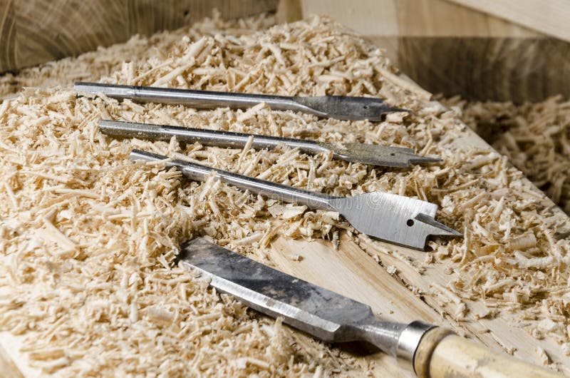 Ferramentas Da Obra De Carpintaria Na Madeira Compensada Lugar Para O ...