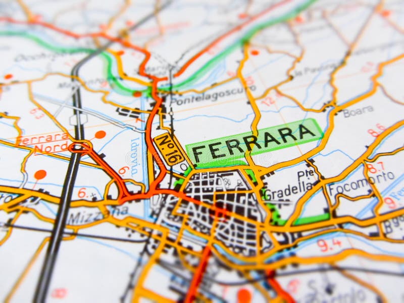 Ferrara City Over a Road Map ITALY Stock Photo - Image of romagna ...