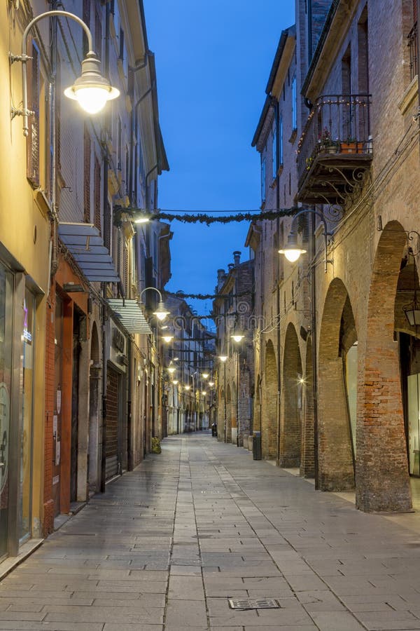 Ferrara - the Street of Old Town at Dusk. Stock Image - Image of ...