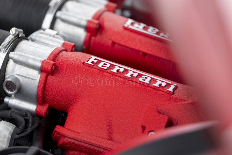 Ferrari engine detail editorial stock photo. Image of ferrari - 350763643