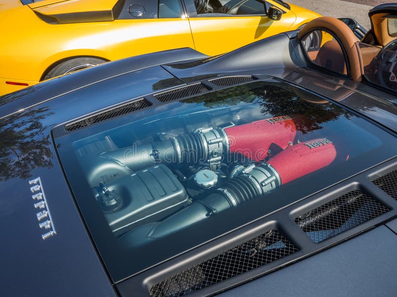 Ferrari engine and exhaust editorial photography. Image of power - 21726032