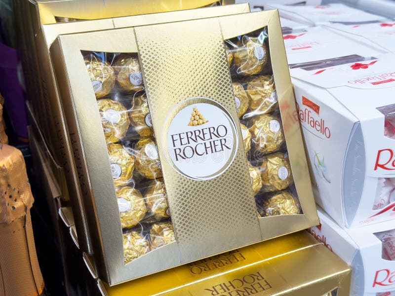 Ferrero Rocher Chocolate Box Display with Raffaello in a Store Setting ...