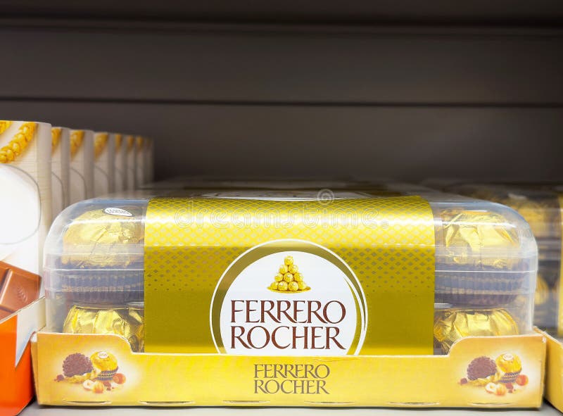 Ferrero Rocher Chocolate Box on Store Shelf with Gold Packaging ...