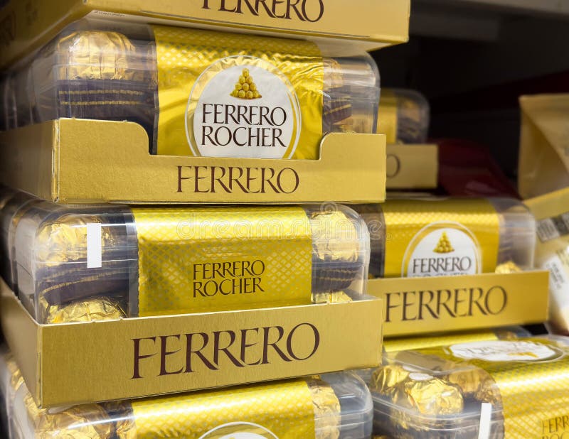 Ferrero Rocher Chocolate Boxes Stacked on Store Shelf Editorial Image ...