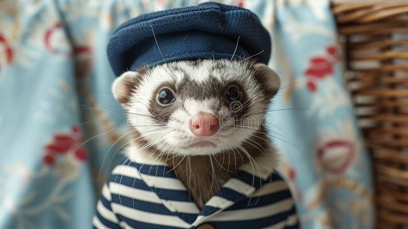 Ferret Dressed As a Sailor Posing in a Striped Costume Stock Image ...
