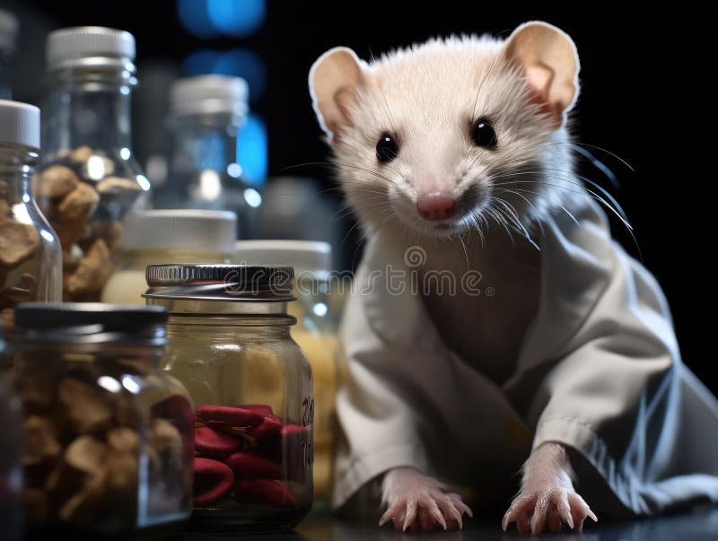 Ferret in Lab Coat Examining Microscope with Nikon Stock Illustration ...