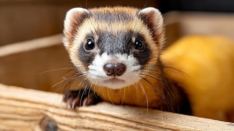 A Ferret Peeking Out of a Wooden Box Stock Image - Image of stare ...